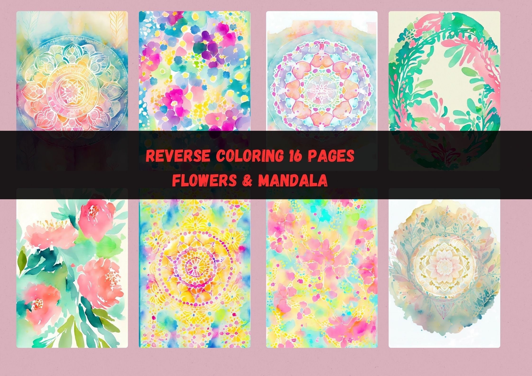 Digital Reverse Coloring Pages - Floral and Mandala Motifs, Create Your ...