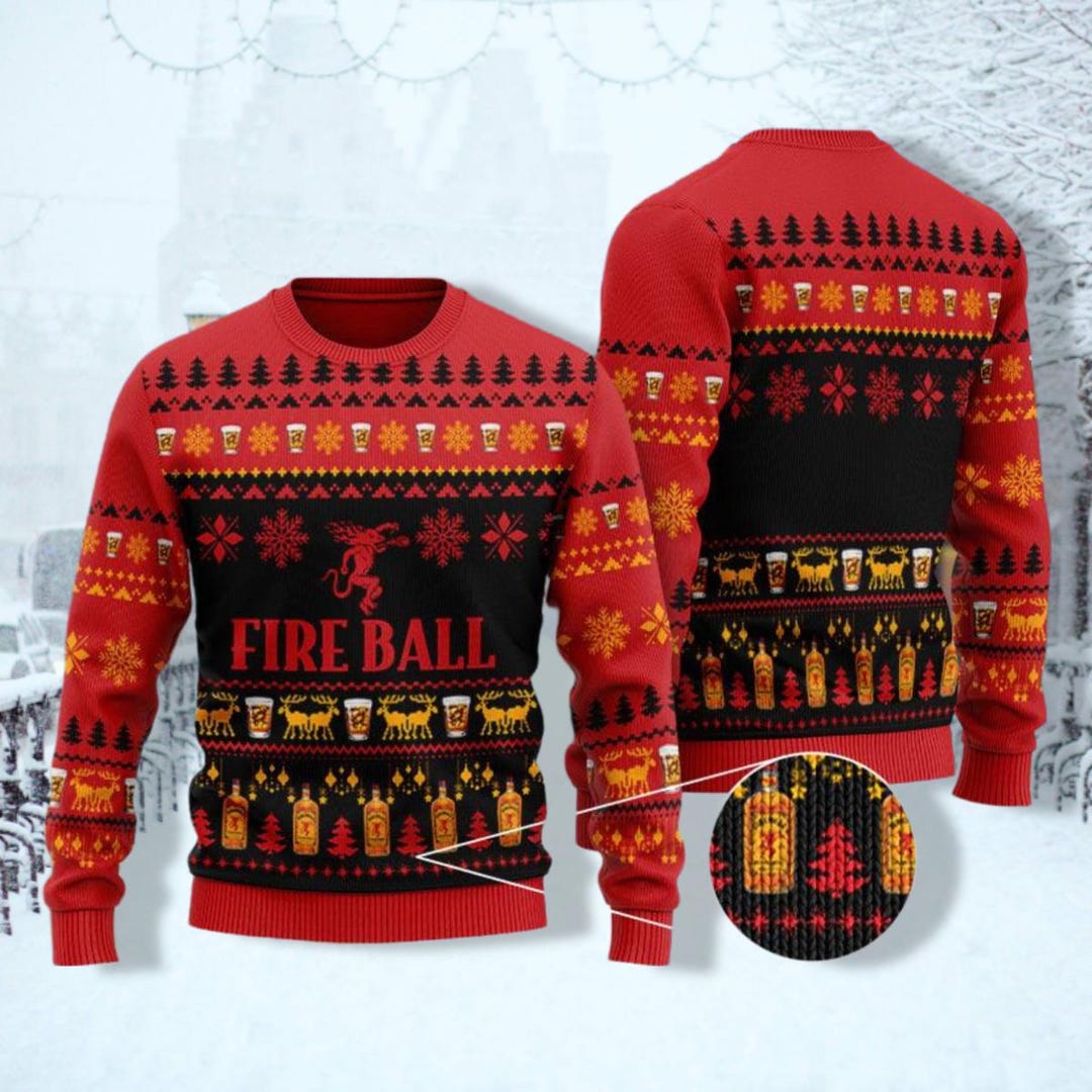 Fireball Whisky Christmas Ugly Sweater, Whisky 3D Ugly Sweater Party ...