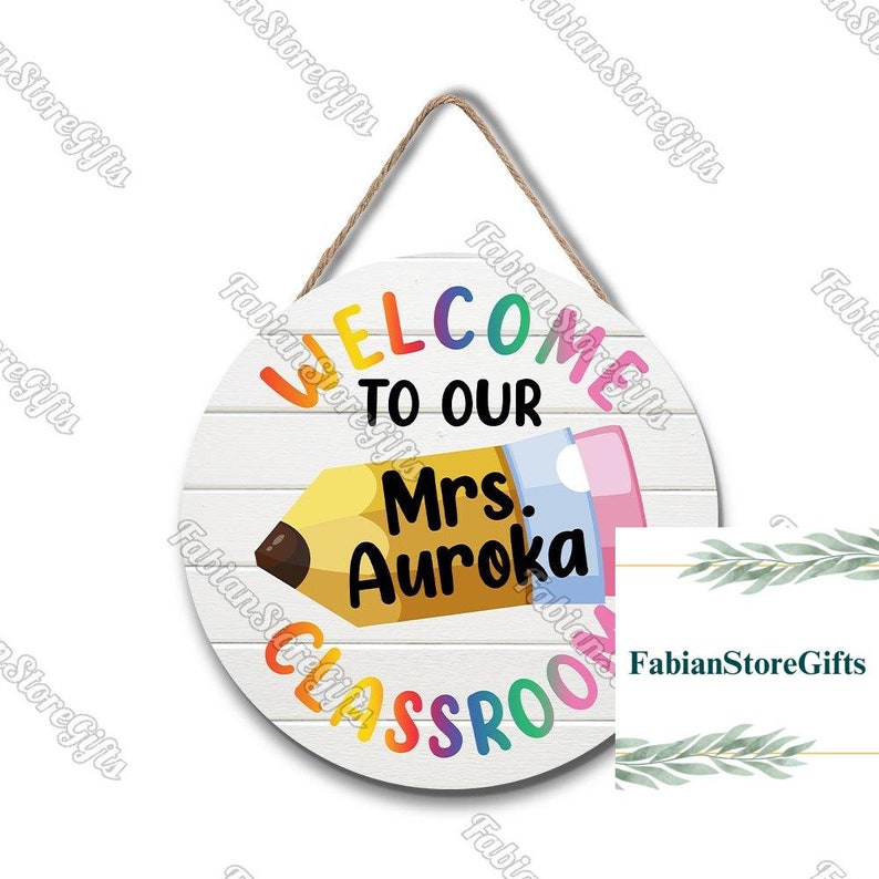Custom Pencil Classroom Door Sign With Name, Teacher Round Door Hanger ...