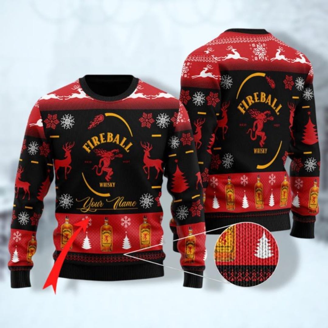 Fireball Whiskey Ugly Sweater, Fireball Personalized Whiskey Shirt ...