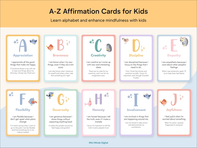 Alphabet Flashcards Affirmations Cards Printable Affirmation Cards Pre ...