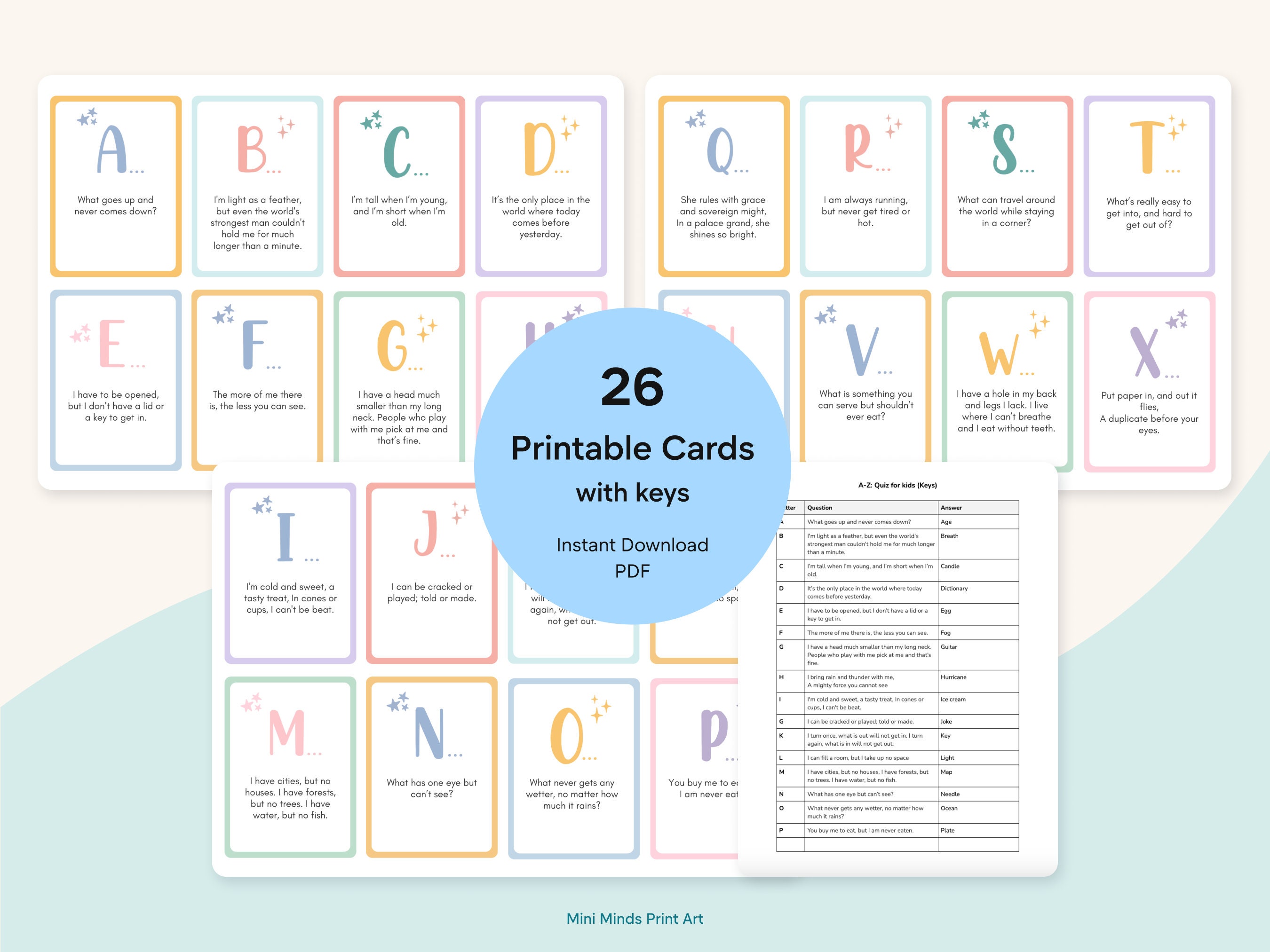 Printable Riddle Cards for Kids Alphabet Flashcards Alphabet Printable ...