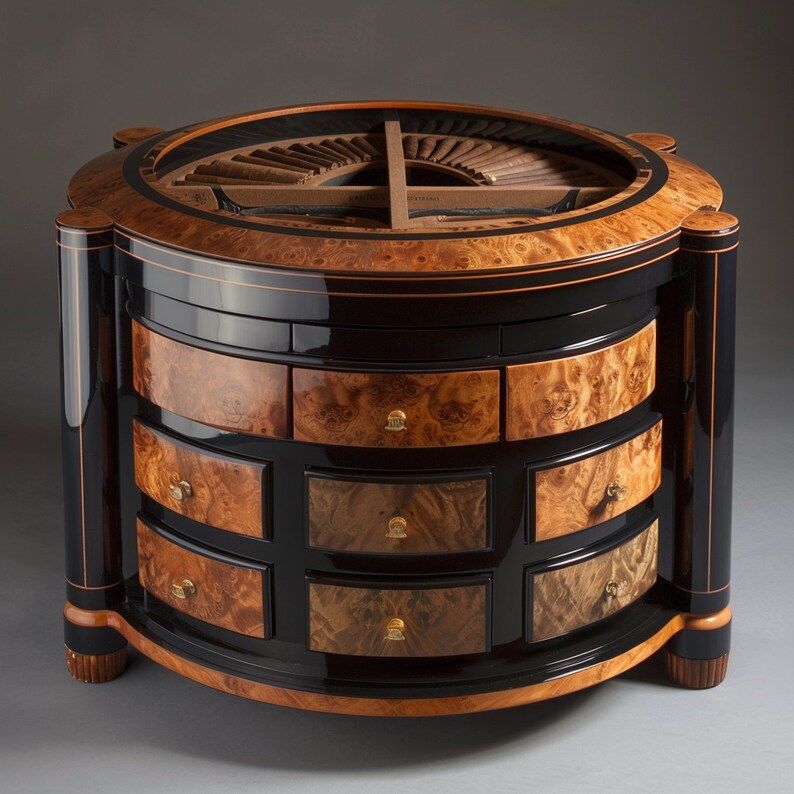 Art Deco Round Storage Cabinet With Golden Handles - Etsy