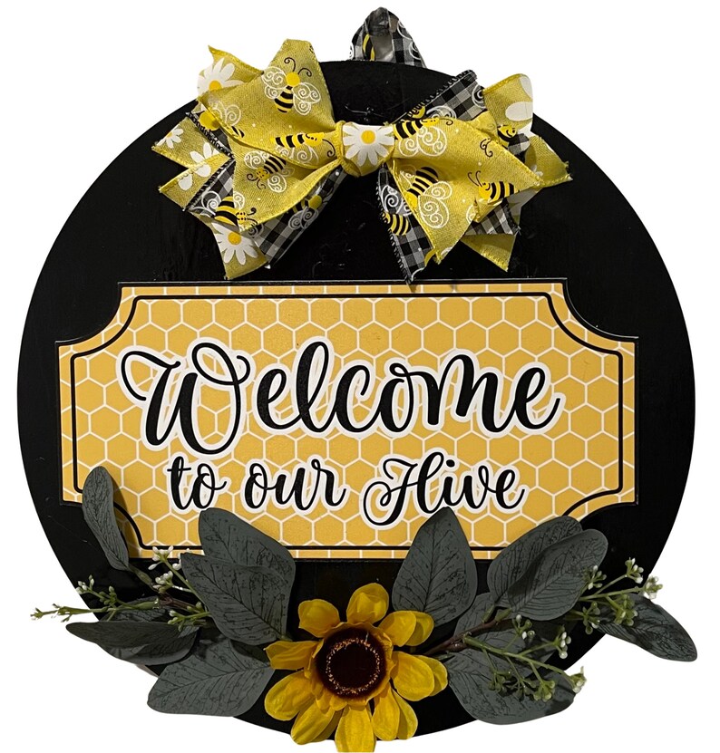 Welcome to Our Hive Sign, Bumblebee Theme, Bumblebee Sign. Door Decor ...