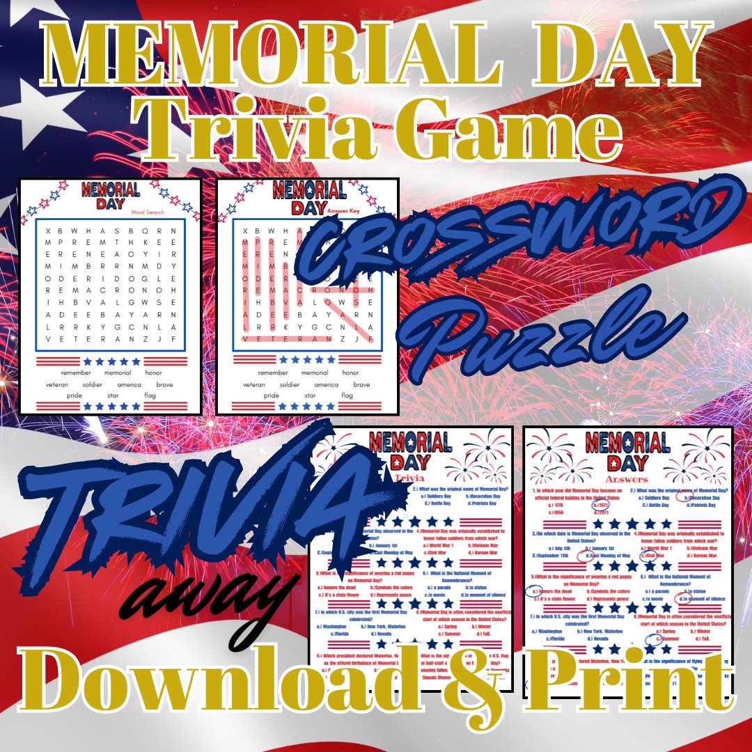 Memorial Day Trivia Game, Party Game, Memorial Day Party Game, Memorial ... Memorial Day Trivia Game, Party Game, Memorial Day Party Game, Memorial ...
