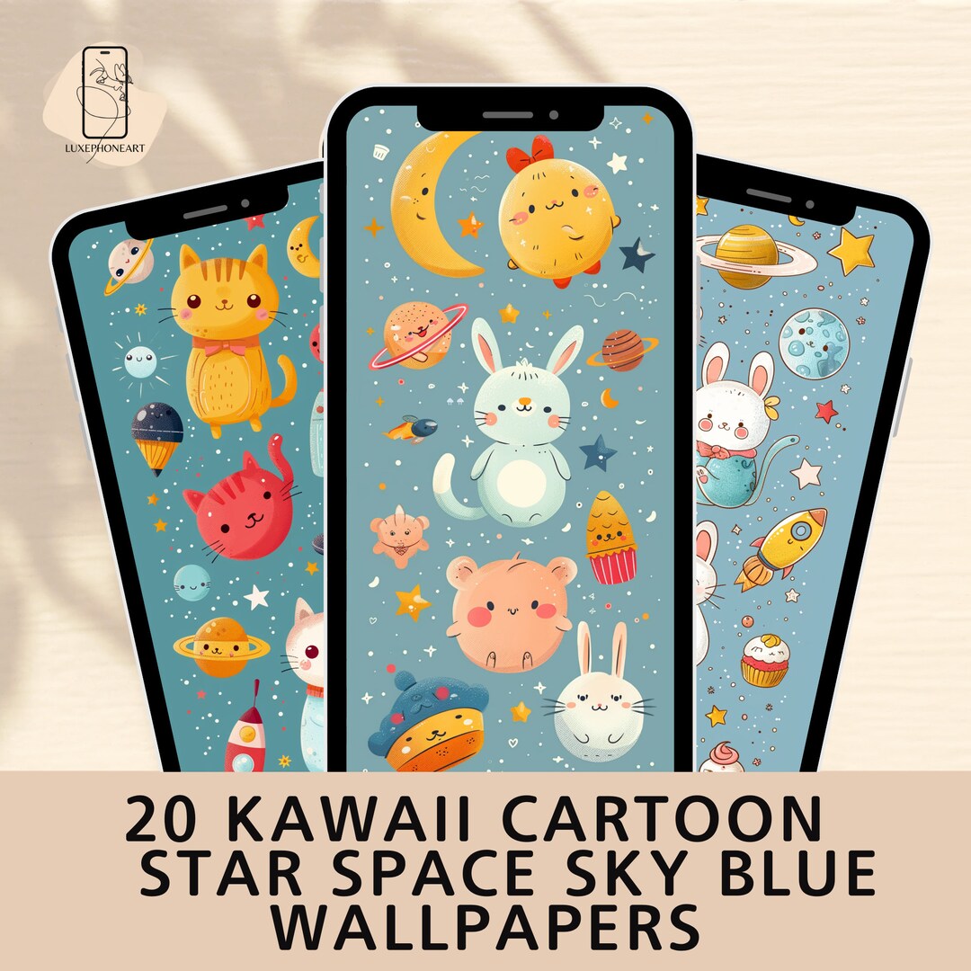 Pack of 20 Kawaii Cartoon Star Space Wallpapers for Kids, Screensaver ...