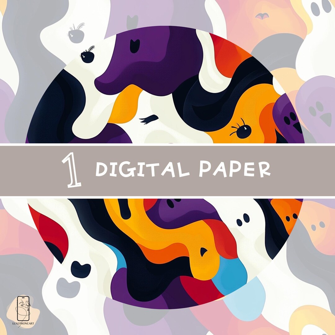 Single of Retro Halloween Printable Paper, Wallpaper With Cute Ghost ...