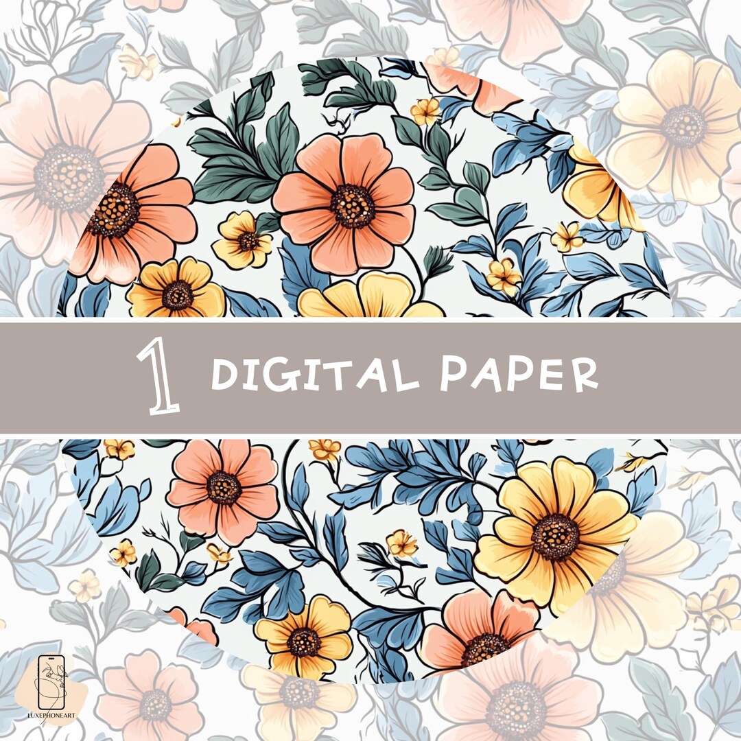Single of Modern Floral Printable Paper, Colorul Digital Paper for ...