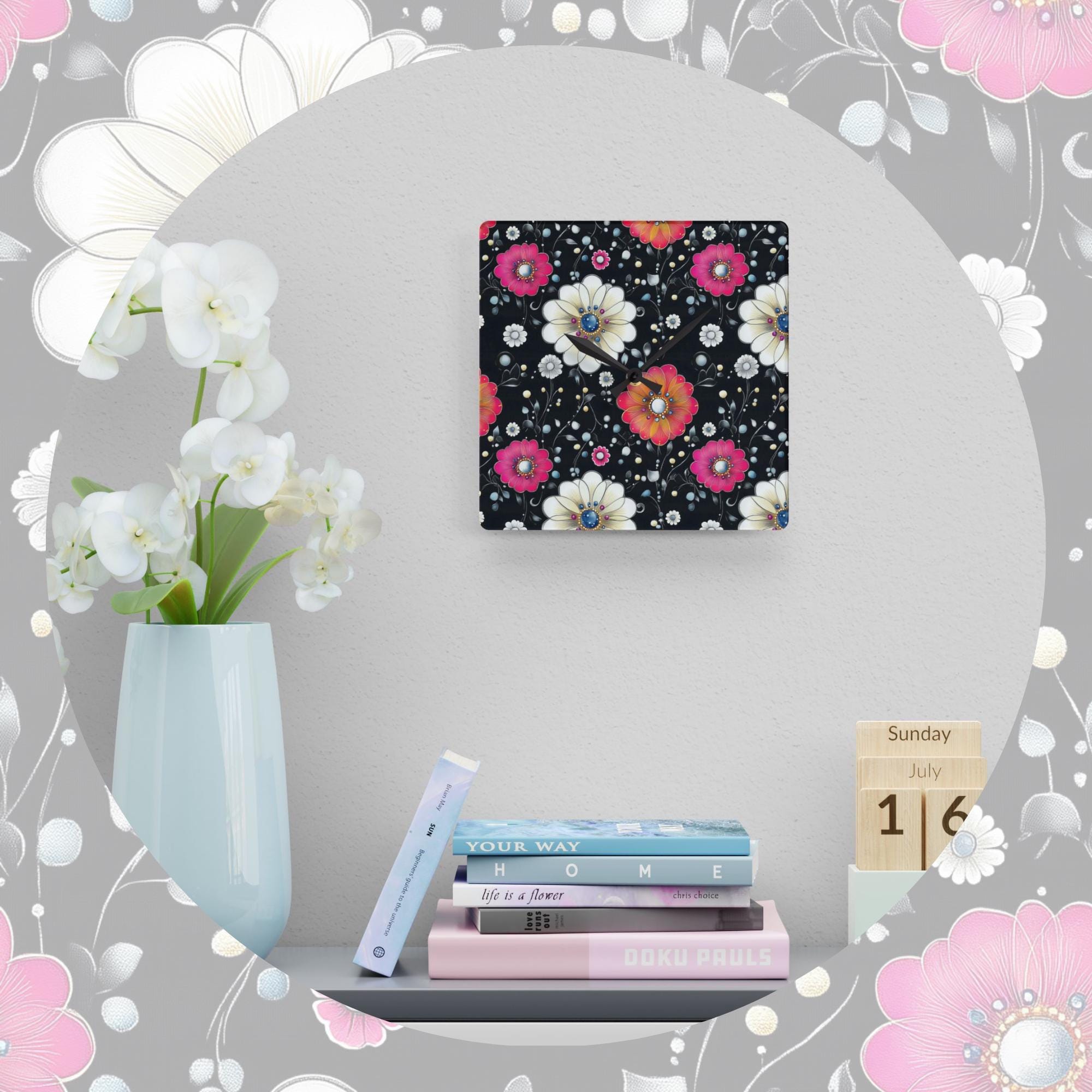 Bundle of 5 Boho Flower Printable Paper, Botanical Digital Wallpaper ...