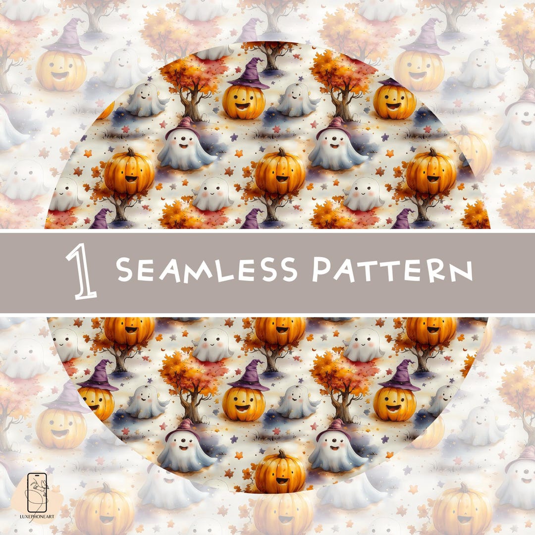 Vintage Single Printable Paper Card Cute Ghost and Pumpkin Enchanted ...
