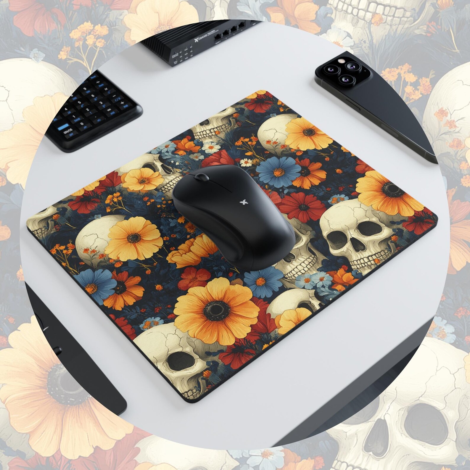 Single Modern Printable Paper Card With Gothic Skull and Floral Plant ...