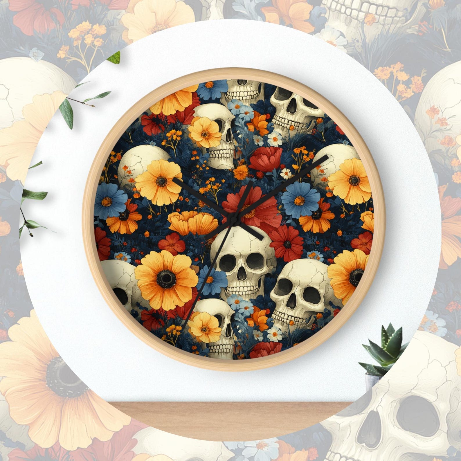 Single Modern Printable Paper Card With Gothic Skull and Floral Plant ...