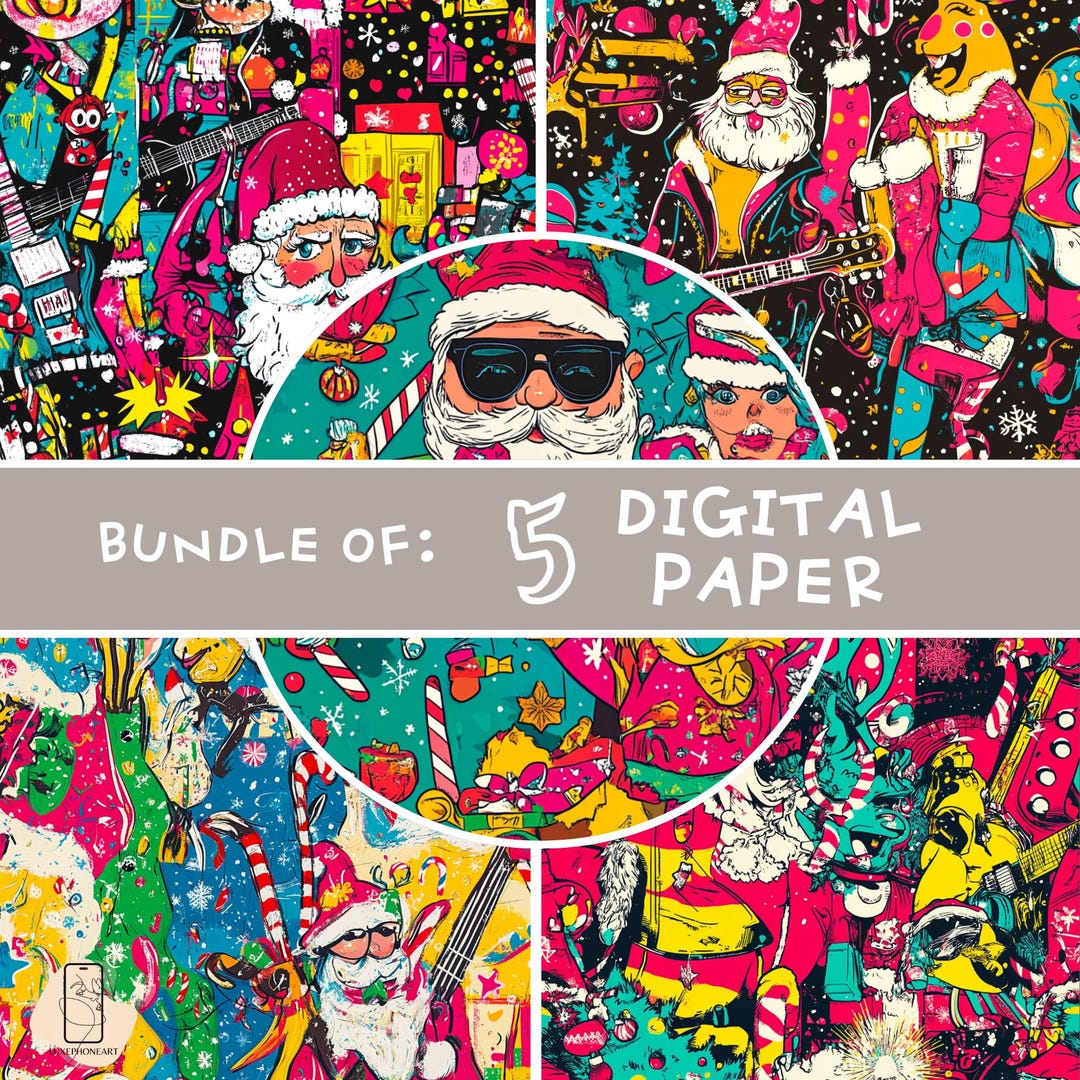 Pack of 5 Printable Christmas Pop Art & Street Art Wallpapers, Digital ...