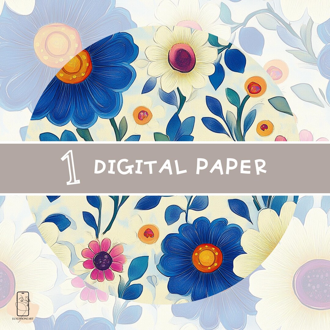 Single of Boho Flower Printable Paper, Botanical Digital Paper for ...