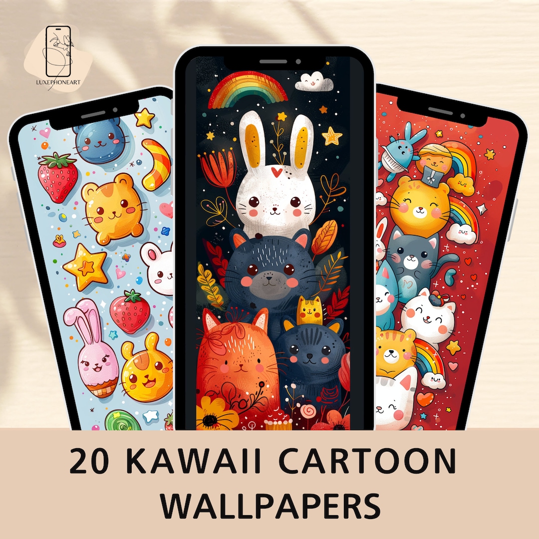 Pack of 20 Kawaii Cartoon Wallpapers for Kids, Screensaver Wallpaper ...