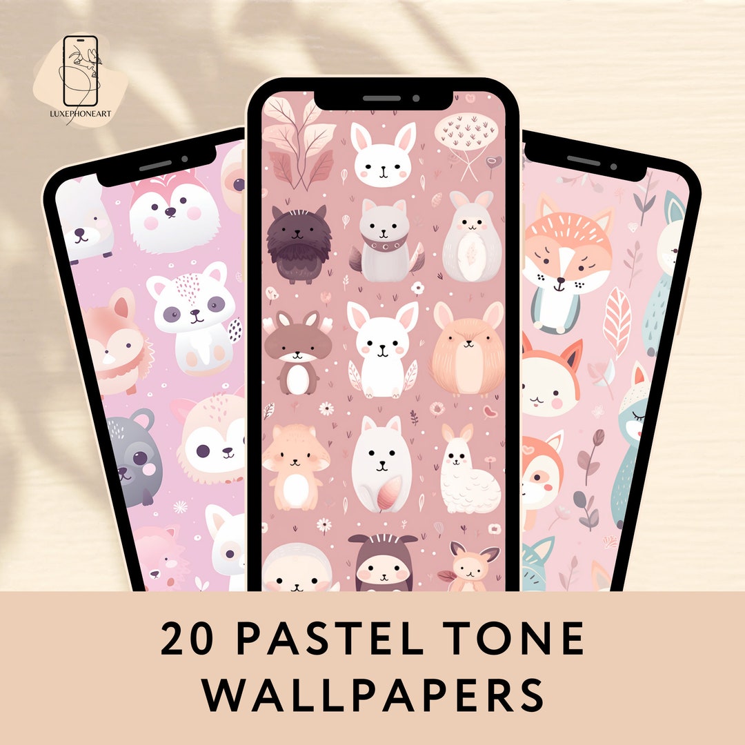 Pack of 20 Cat Pastel Tone Wallpaper, Pink Kawaii Wallpaper ...