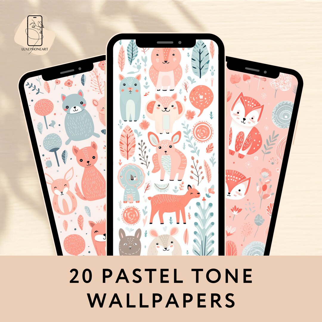 Pack of 20 Cute Pastel Kawaii Wallpaper, Animal Wallpaper, Pastel ...