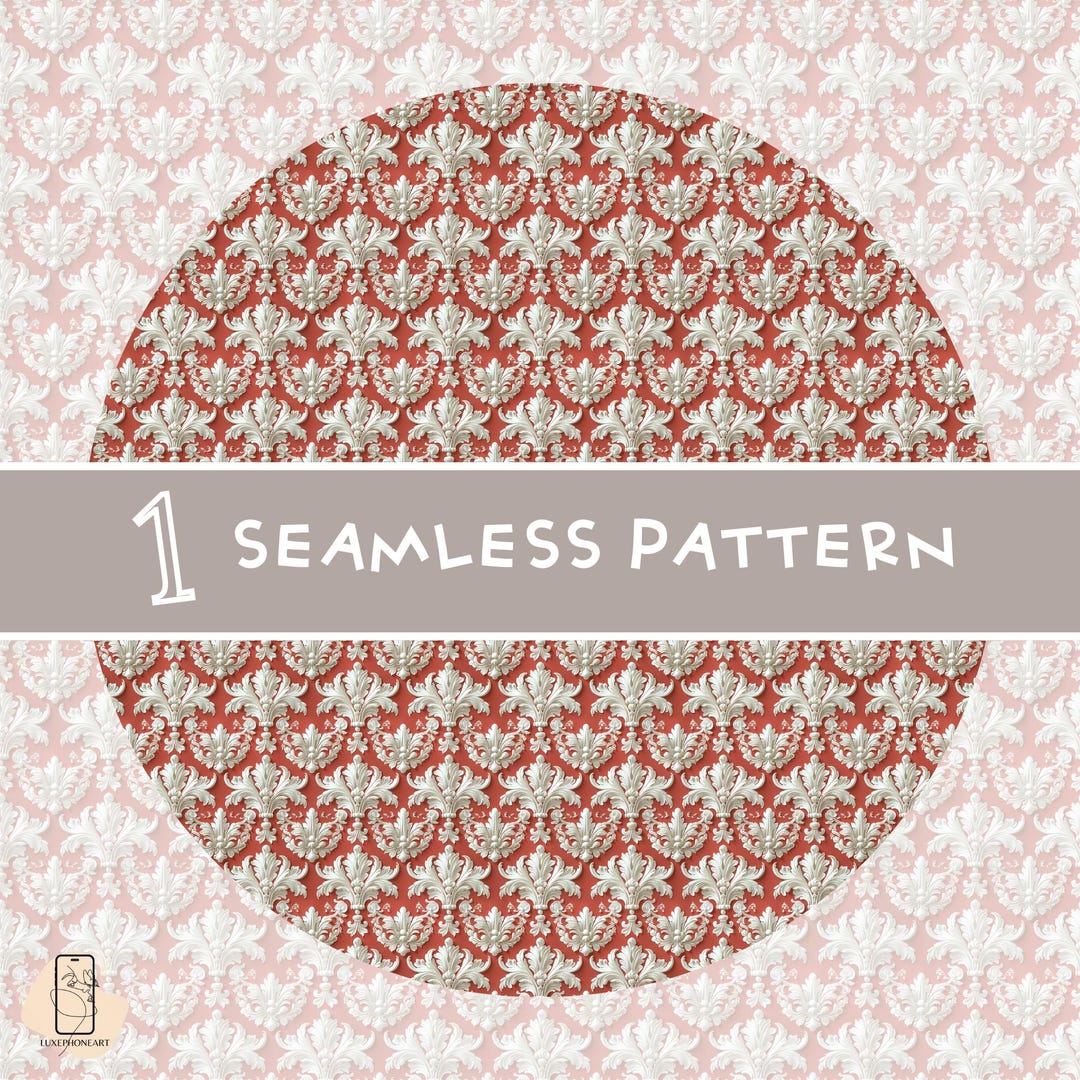 Single of Vintage Red Damask Printable Paper, Digital Paper for ...