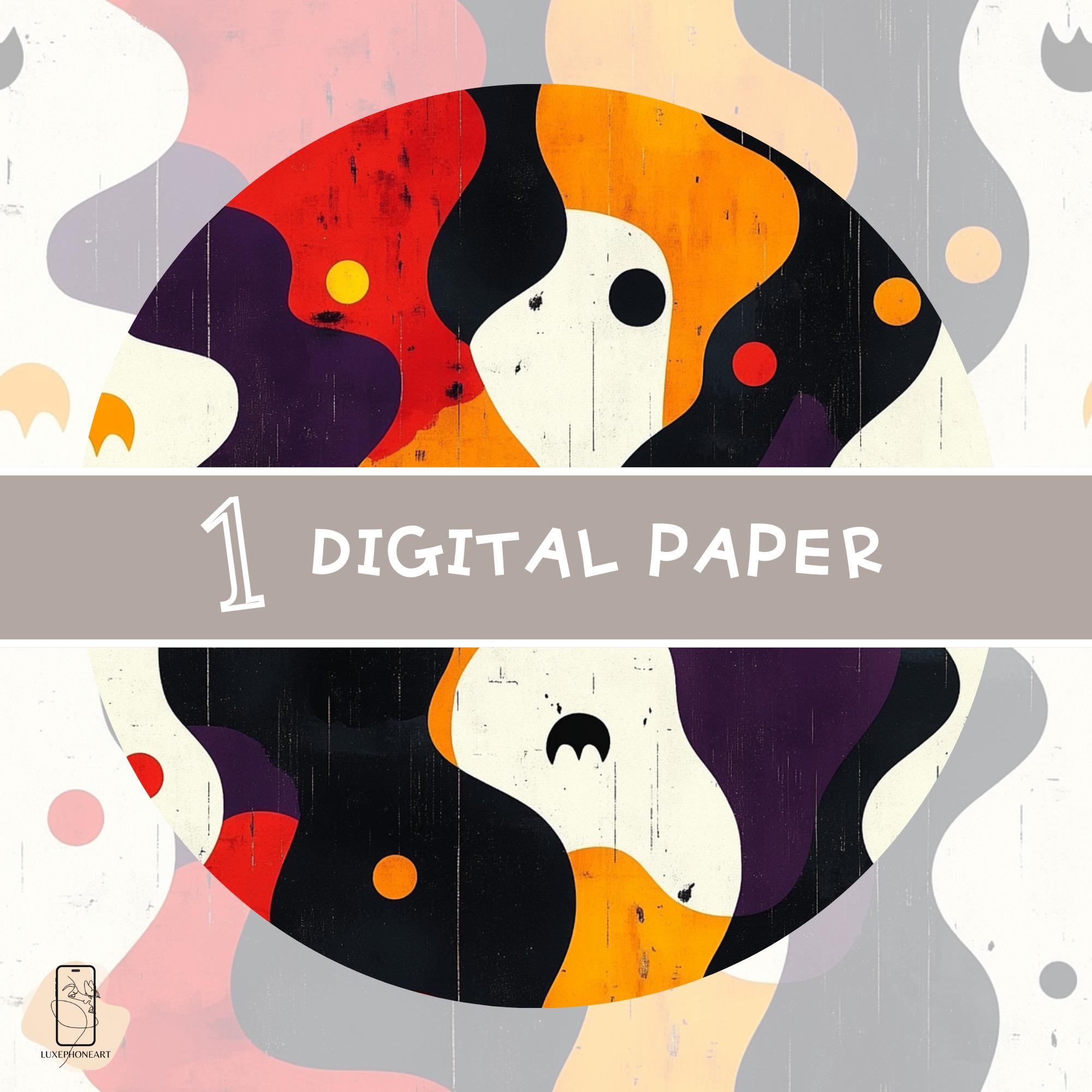 Single of Retro Halloween Printable Paper, Wallpaper With Cute Ghost ...
