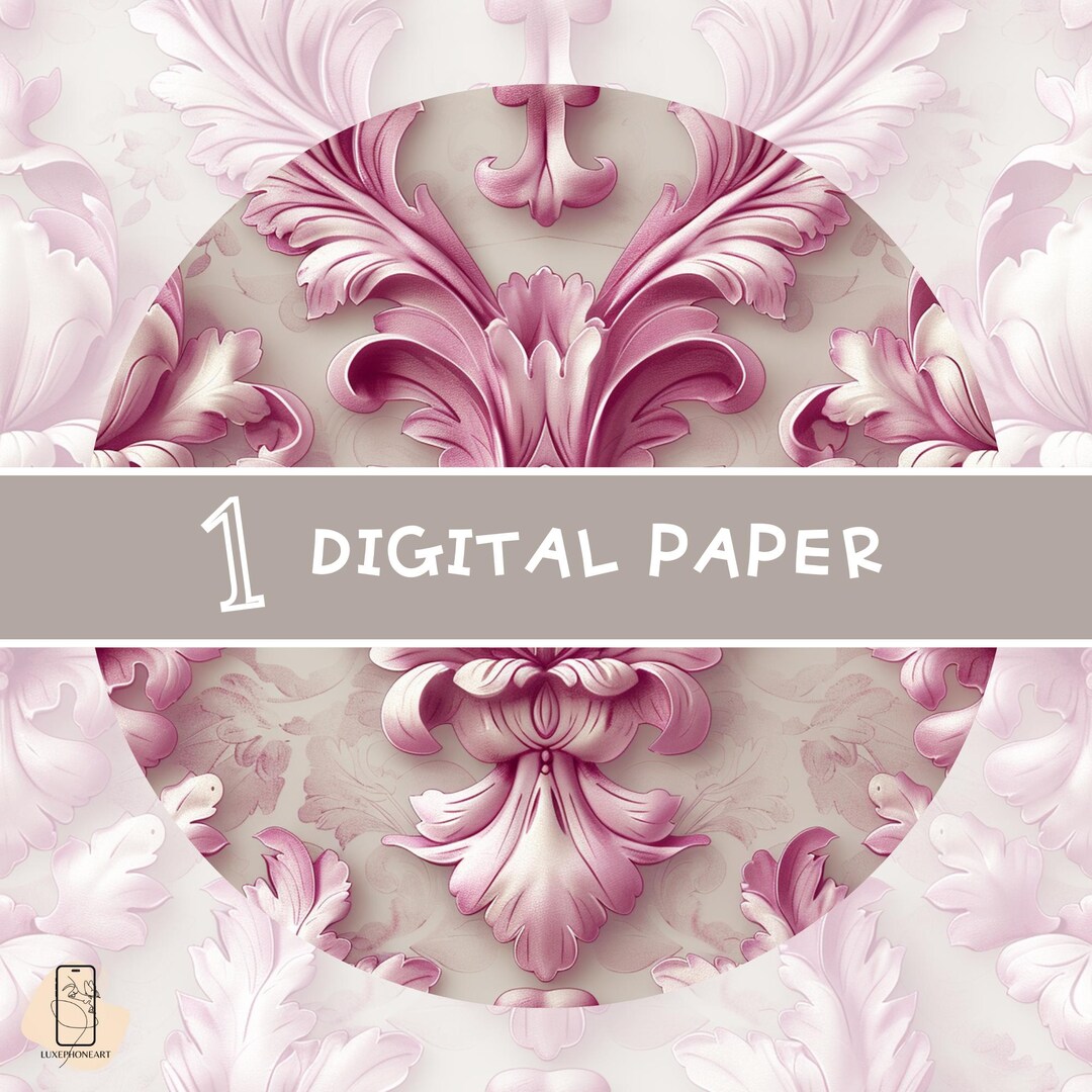 Single of Vintage Damask Printable Paper, Digital Paper for ...