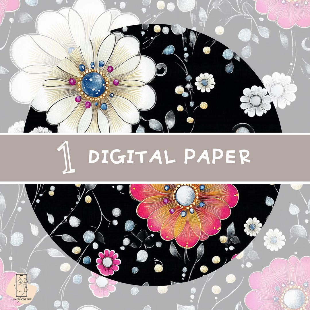 Single of Boho Flower Printable Paper, Botanical Digital Paper for ...