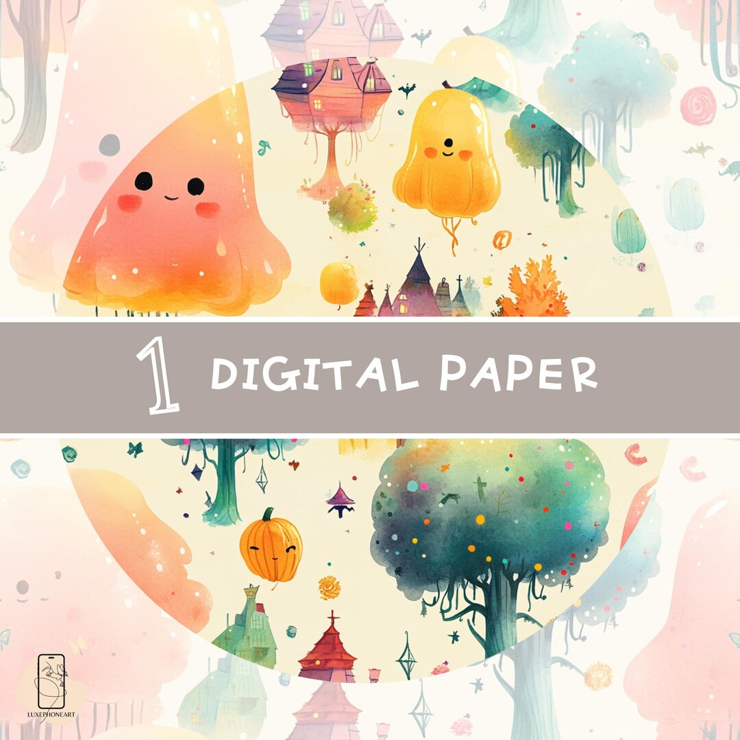 Vintage Single Printable Paper Card With Cute Ghost and Pumpkin, Autumn ...