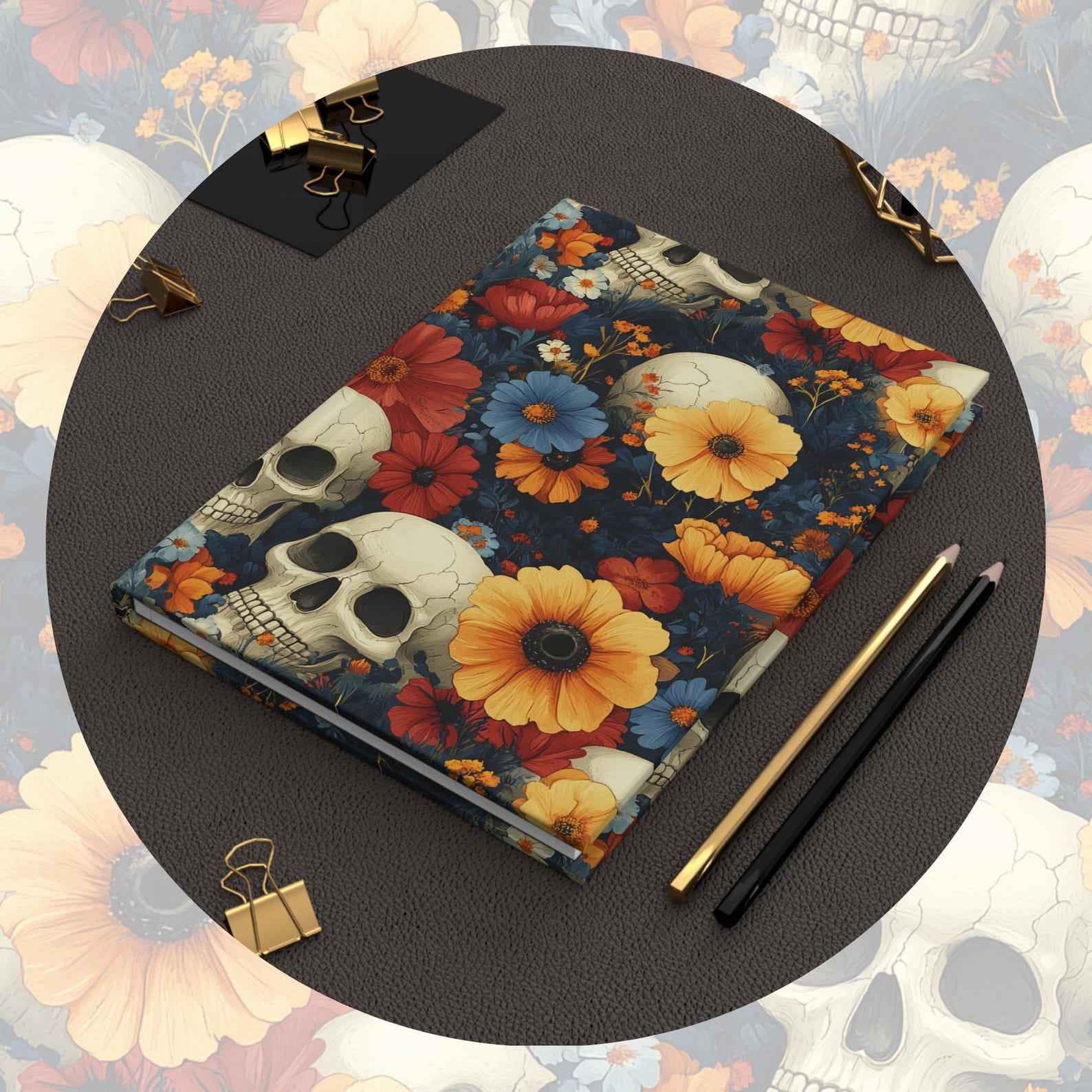 Single Modern Printable Paper Card With Gothic Skull and Floral Plant ...