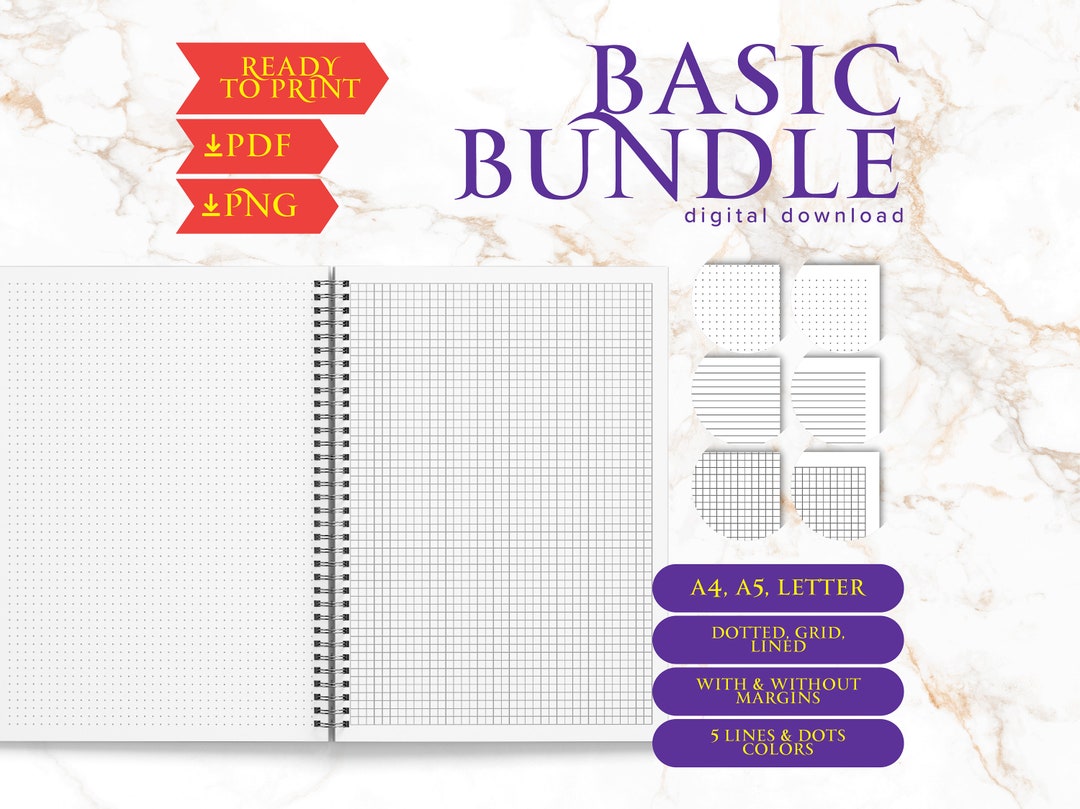 Basic Bundle line Spacing 5mm, Paper Set, Dot Grid Paper, Lined Paper ...