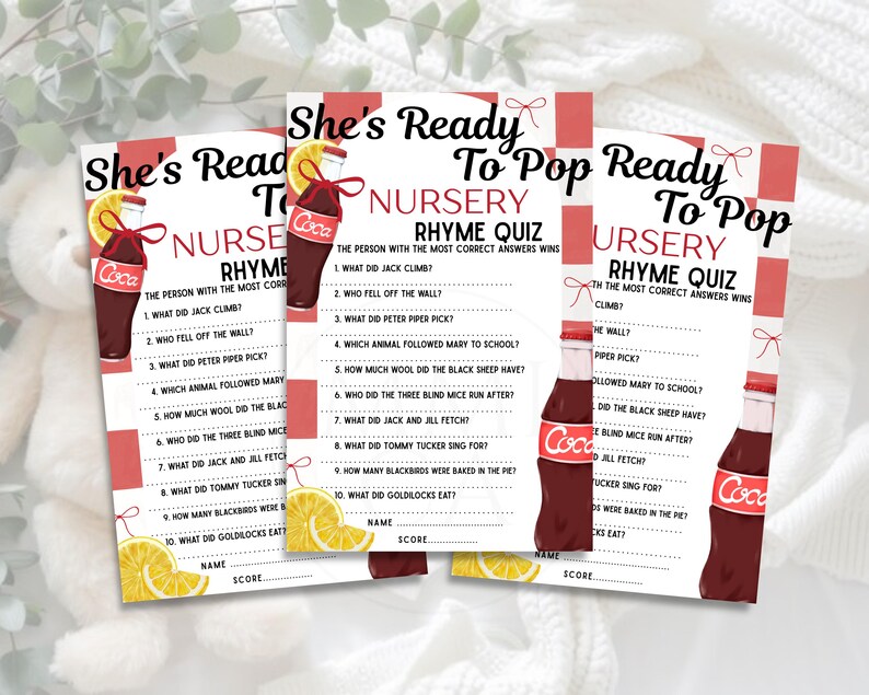 She is Ready to Pop Baby Shower | Nursery Rhyme Game Cards | Instant ...