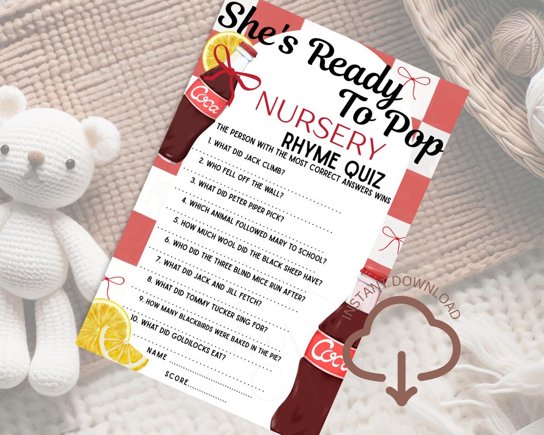 She is Ready to Pop Baby Shower | Nursery Rhyme Game Cards | Instant ...