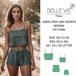 Women's Linen Crop Top and Short Shorts Sewing Pattern,linenblouse ...