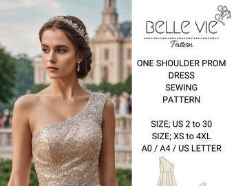 One Shoulder Prom Dress Sewing Pattern, One Shoulder Dress Sewing ...