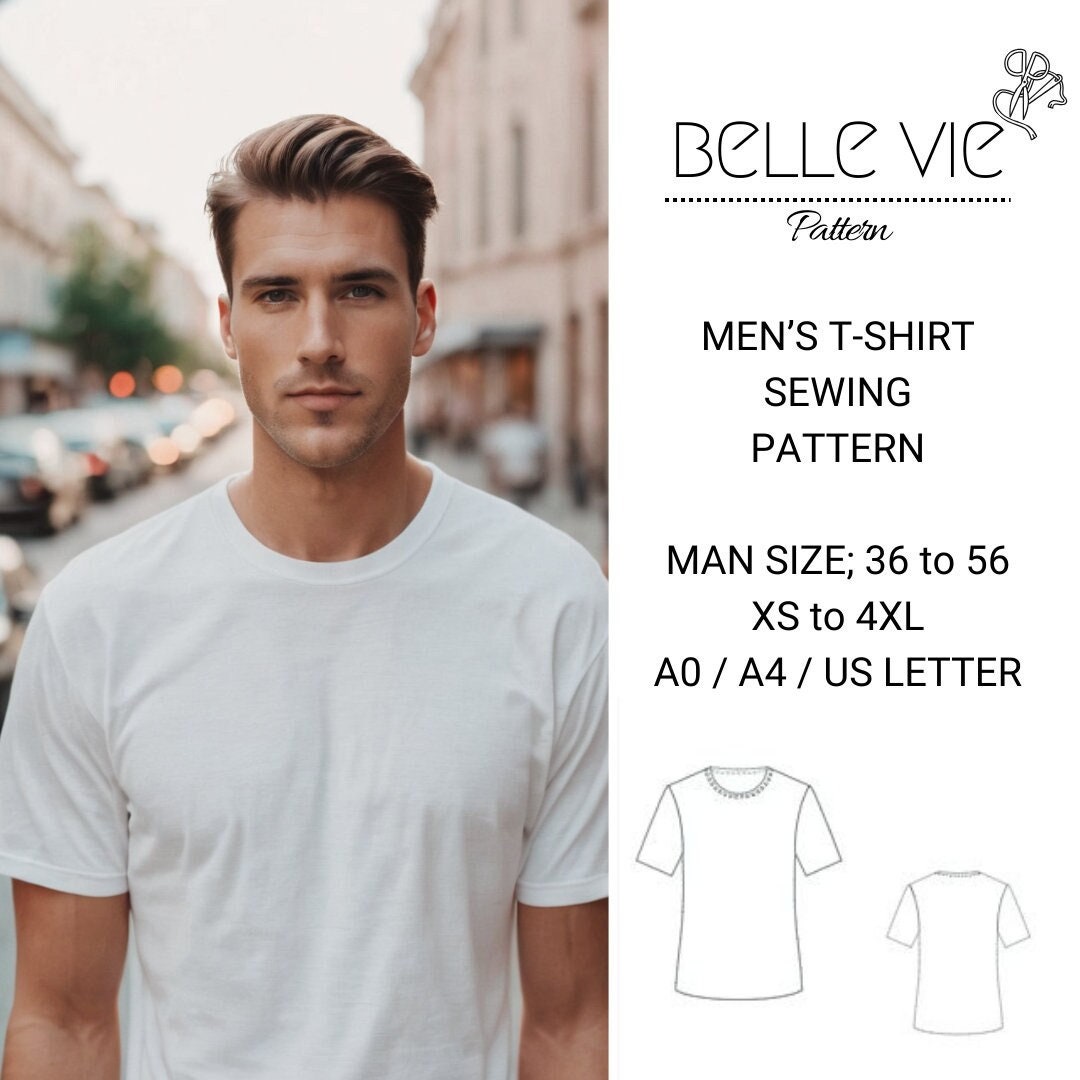 Men's T-shirt Sewing Pattern, for Men, T-shirt Sewing Pattern, Men's ...