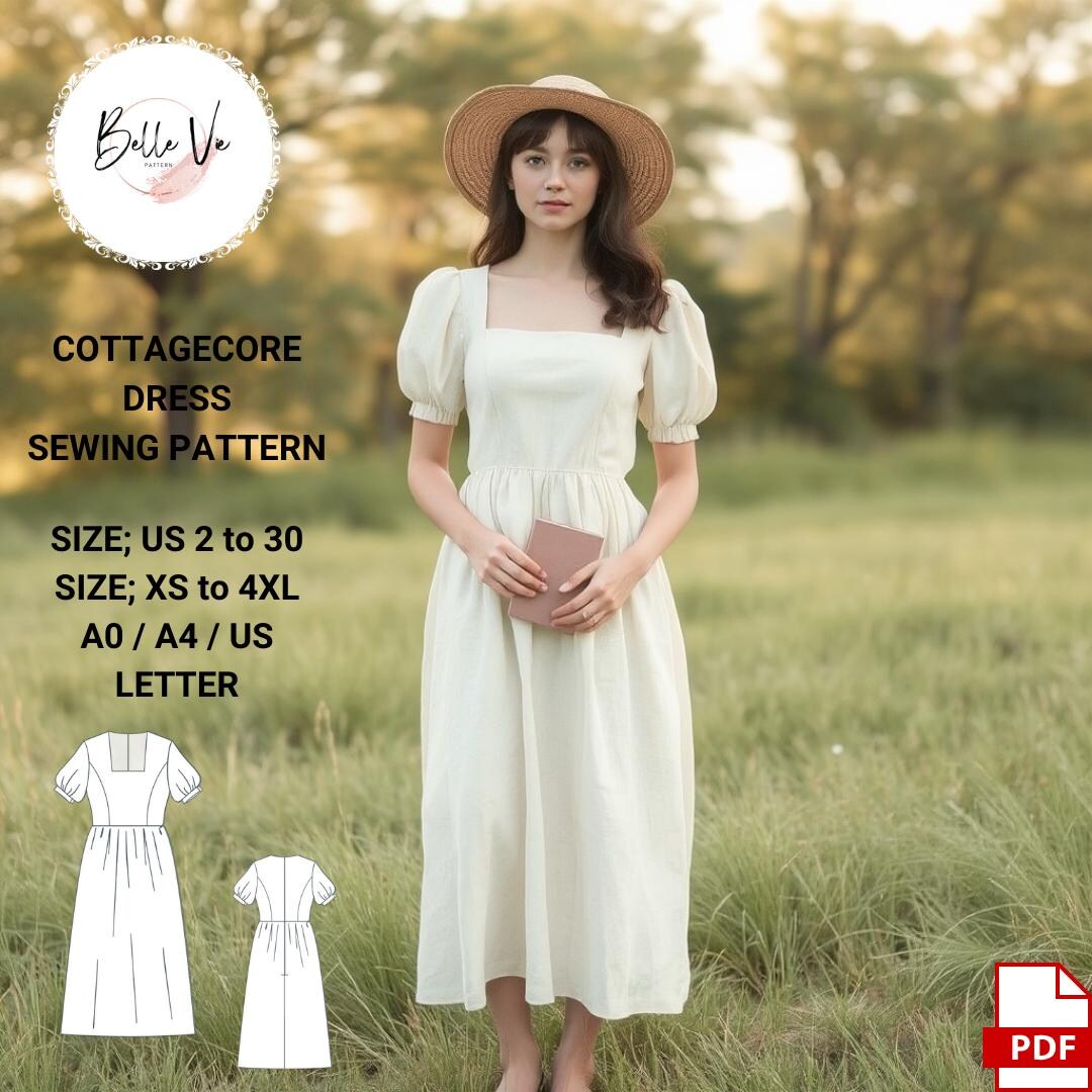 Cottagecore Linen Dress Sewing Pattern: Renaissance Regency Style(pdf ...