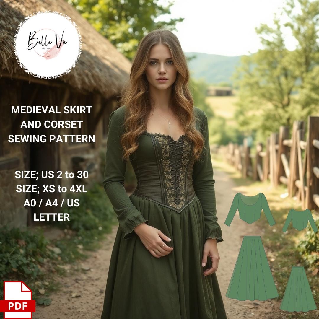 Renaissance Skirt and Corset Sewing Pattern, Medieval Dress (PDF ...