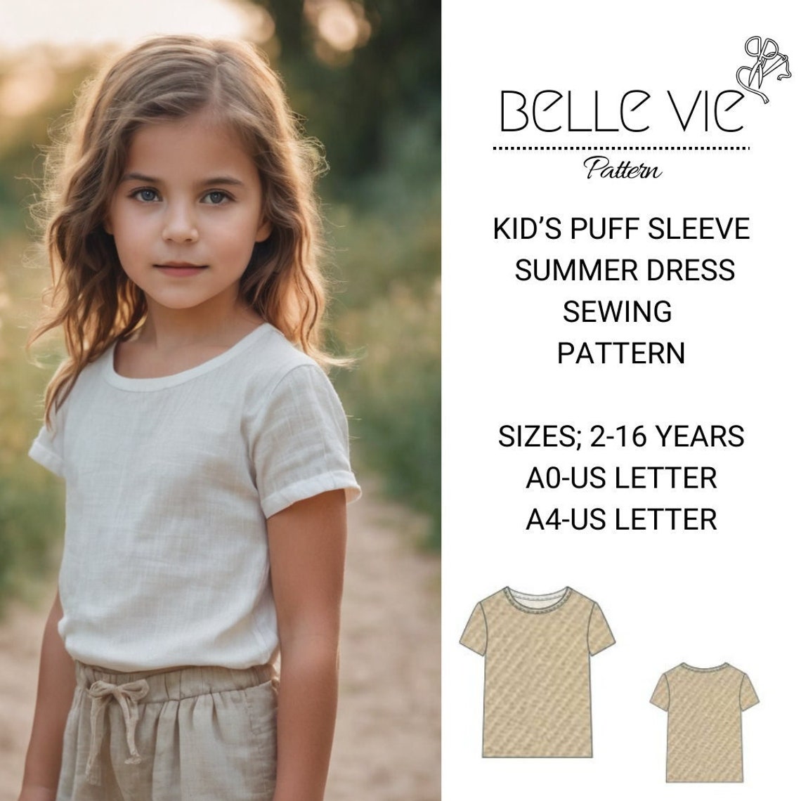 Linen T-shirt for Kids Sewing Pattern, Kids Sewing Pattern, for Girls ...