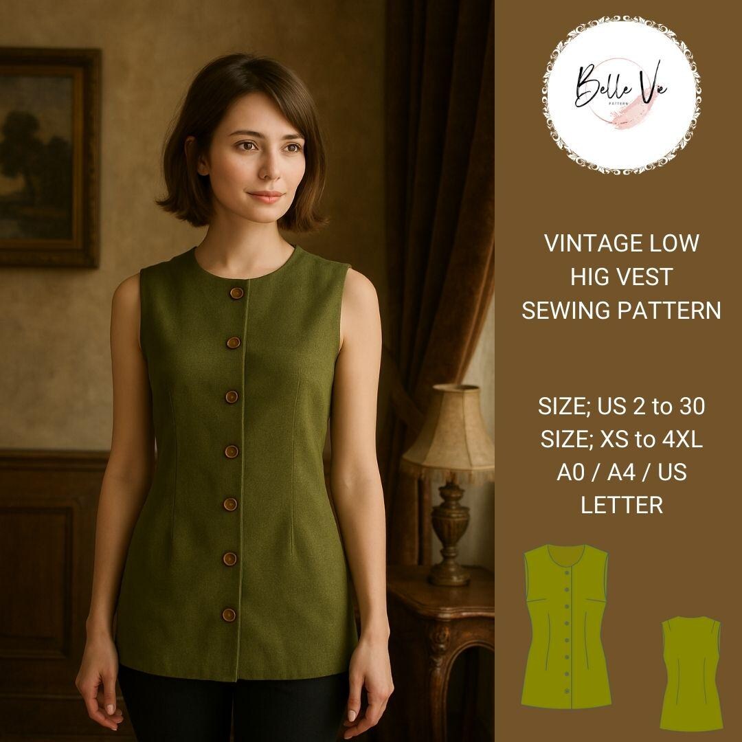 Vintage Round Neck Vest Sewing Pattern, Women's Sizes 2-30 (PDF) - Etsy