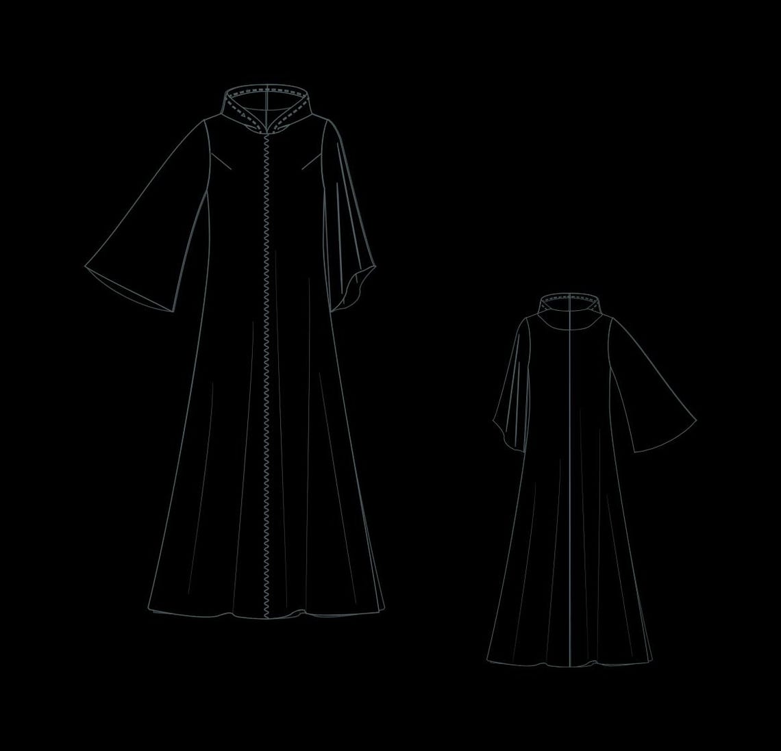 Black Hooded Maxi Coat Dress: Gothic Medieval Cloak Abaya Style(pdf ...