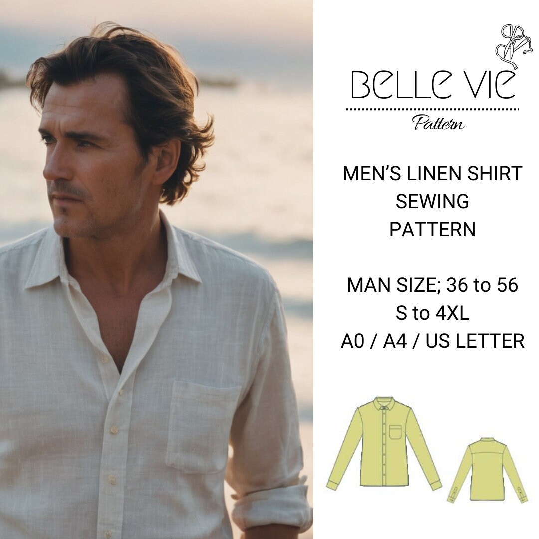 Men's Linen Shirt PDF Sewing Pattern, Instant Download,men Size36 to 56 ...