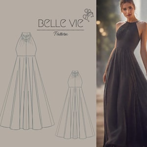 Halter Dress Sewing Pattern, Full Circle Dress, Ball Gown, Halter Dress ...