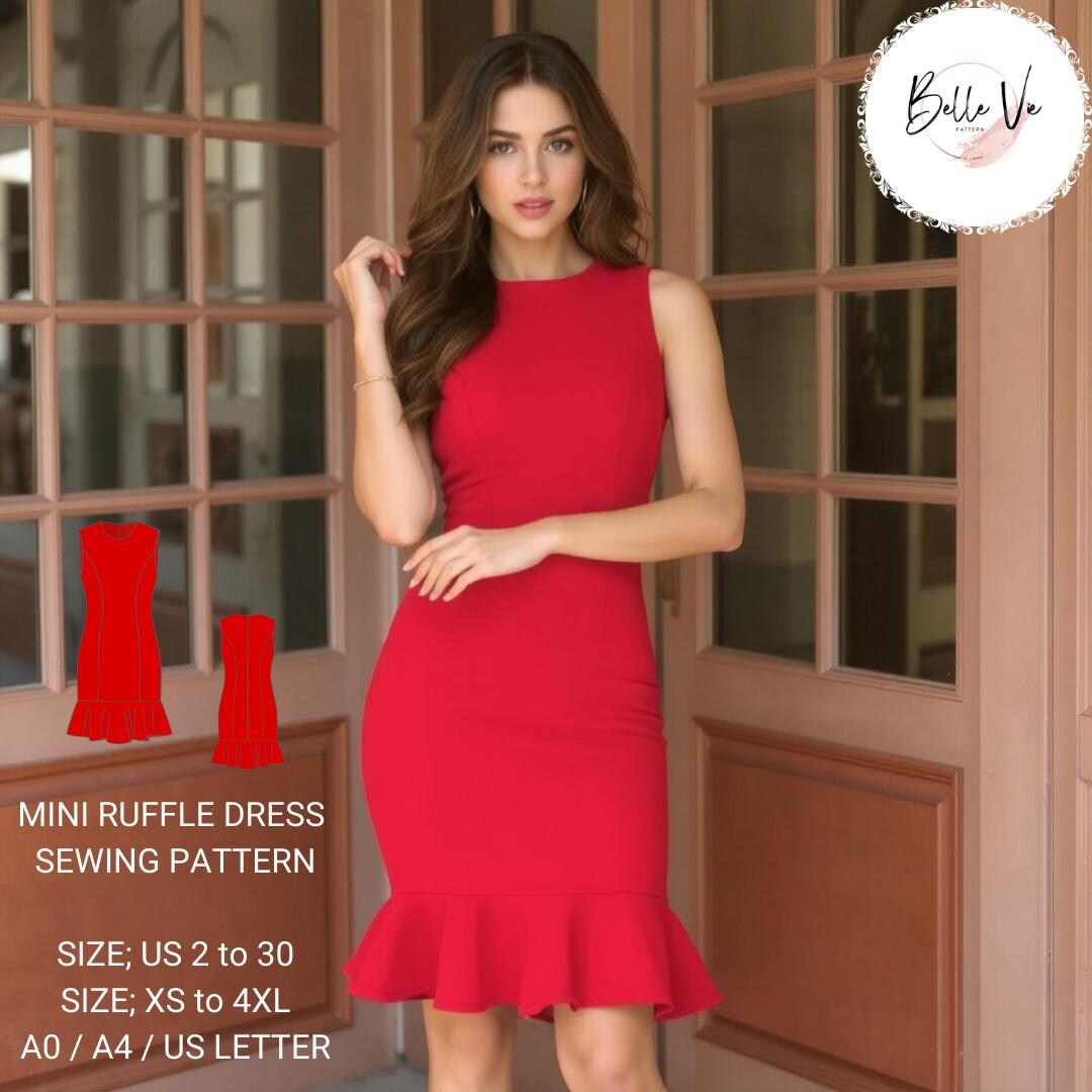 Mini Ruffle Dress Sewing Pattern, Sleeveless Dress, Evening Dress ...