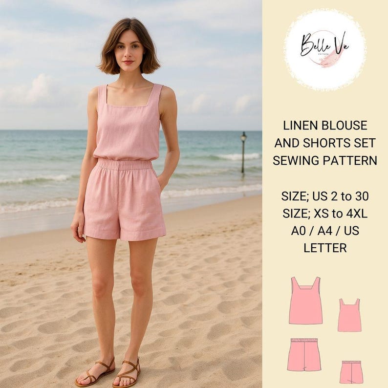 Linen Set Sewing Pattern: Blouse and Wide Leg Shorts (A4-US Letter ...
