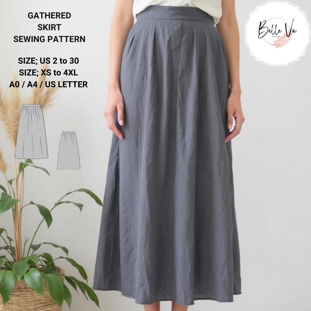 Linen Gathered Midi Skirt Sewing Pattern(pdf) - Etsy