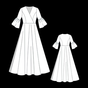 Surplice Maternity Dress Sewing Pattern, Ladies Sizes ; US 2 to 30-xs To4 XL ,formatted A0, A4 ...