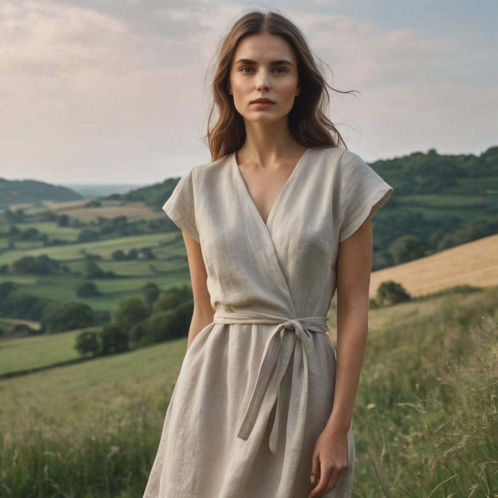 Linen Surplice Dress Sewing Pattern, Cottagecore Dress Sewing Pattern ...