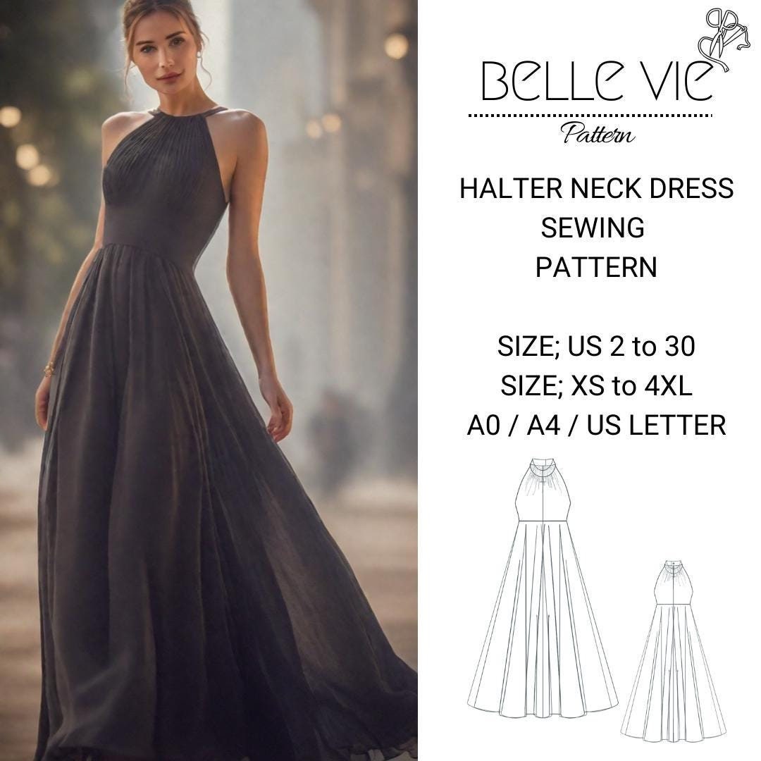 Halter Dress Sewing Pattern, Full Circle Dress, Ball Gown, Halter Dress ...