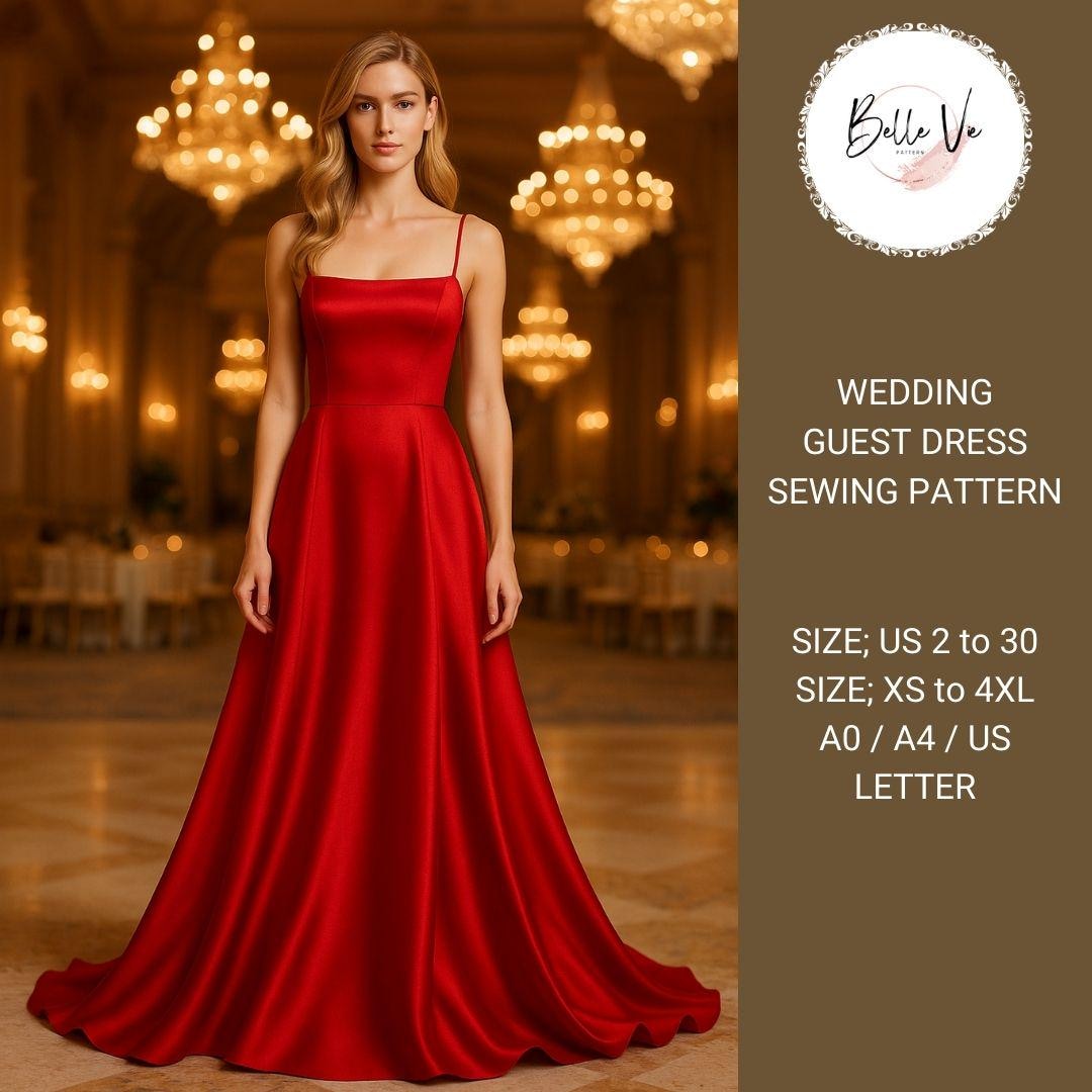 Satin Strapless Dress Sewing Pattern, Prom, Evening (A0, A4-US Letter ...