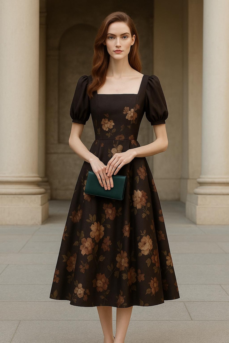 Vintage Square Neck Dress Sewing Pattern: Evening, Prom Dress (A4/US ...
