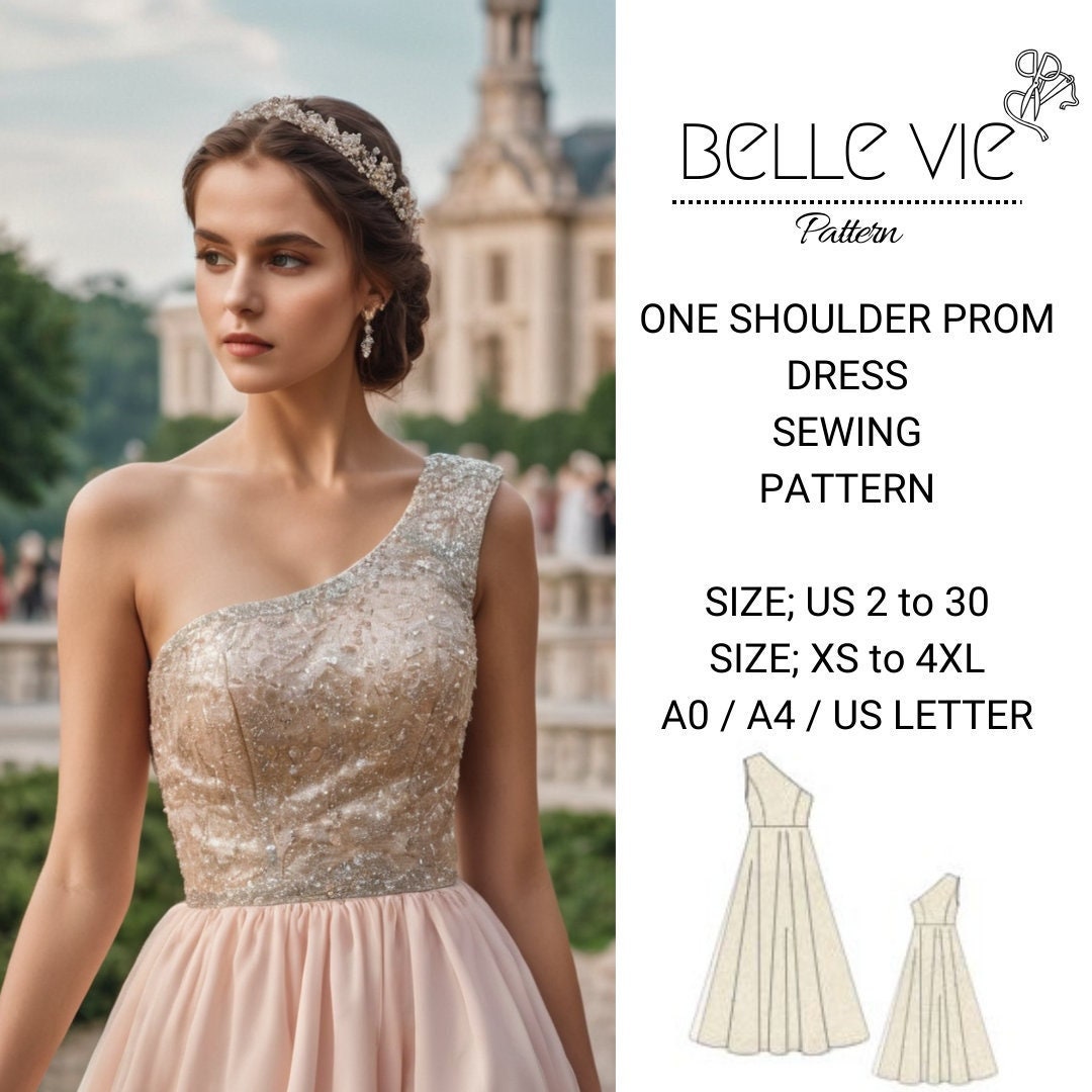 One Shoulder Prom Dress Sewing Pattern, One Shoulder Dress Sewing ...