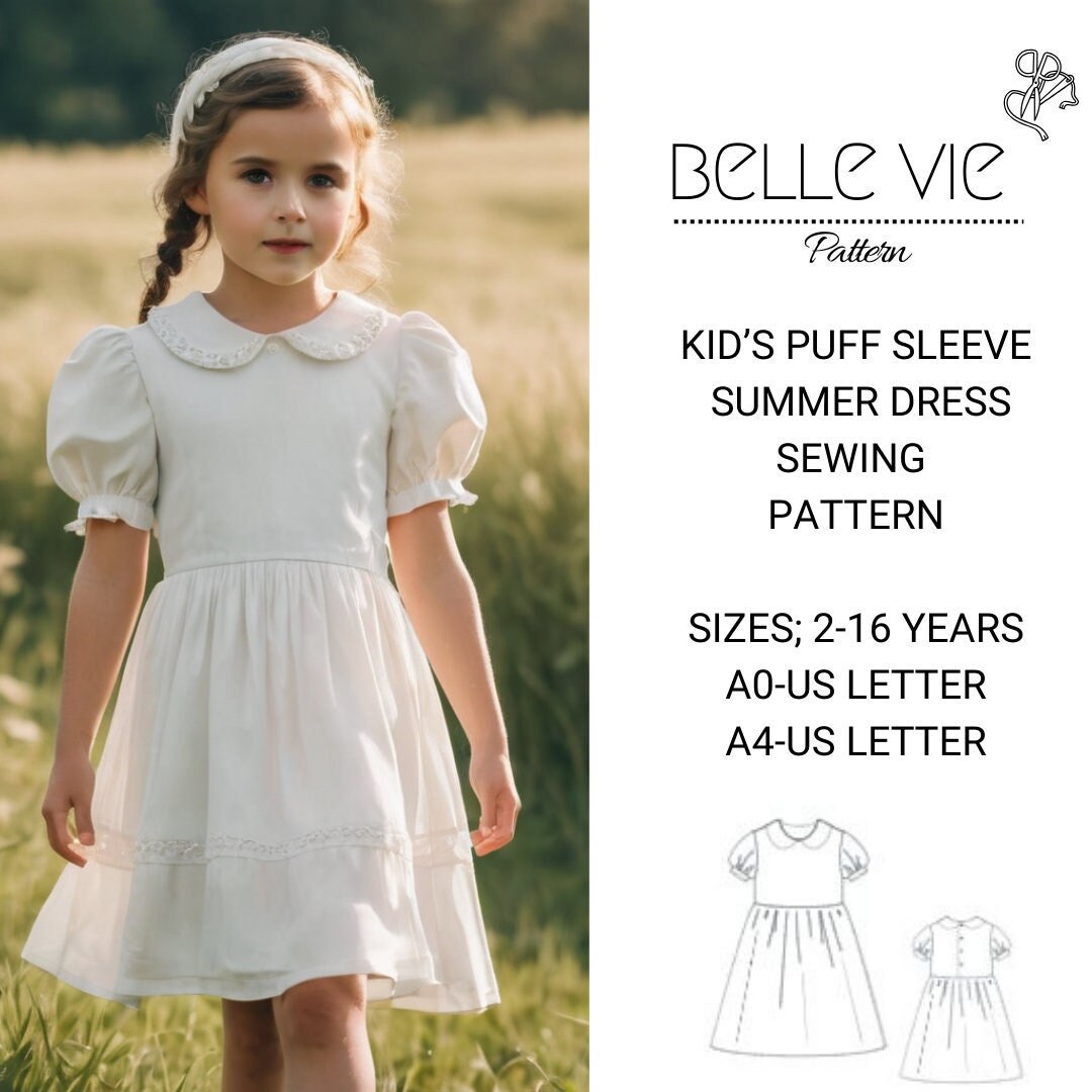 Puff Sleeve Children's Dress Sewing Pattern, Puff Sleeve Girl's Dress ...